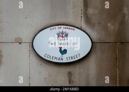The Ward of Coleman Street in the City of London, UK. Coleman Street ...