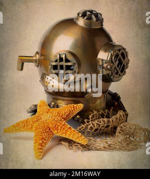 Divers Helmet With Net And Starfish Still Life Stock Photo - Alamy