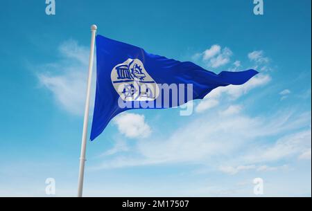 official flag of Minneapolis untied states of America at cloudy sky ...