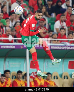 DOHA - Qatar, 10/12/2022,DOHA - Youssef En Nesyri of Morocco heads the ...