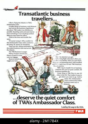 TWA vintage magazine advertisement TWA Ambassador Class advert Stock ...
