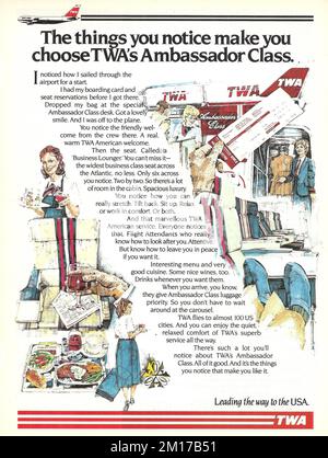 TWA vintage magazine advertisement TWA Ambassador Class advert Stock ...