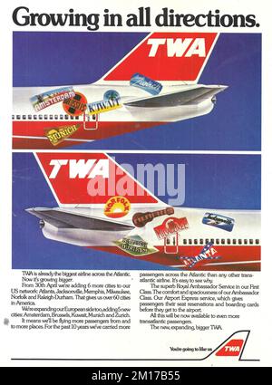 TWA vintage magazine advertisement TWA Ambassador Class advert Stock ...