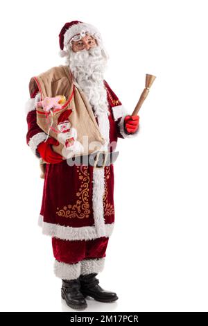 santa claus with ring bell studio portrait on white background Stock ...