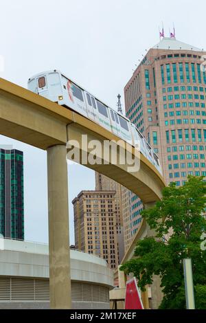 The Detroit People Mover is an elevated and automated rail system in ...