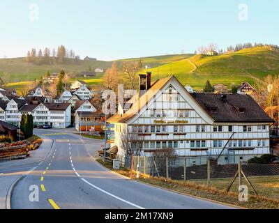 View of the village with typical Appenzell houses facing south, Gais ...