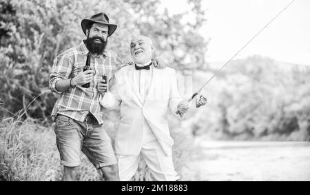 retirement finally. hobby and sport activity. two fishermen with ...