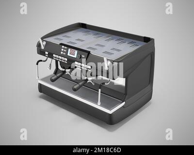 3D illustration of small coffee machine in stylish metal case on blue ...