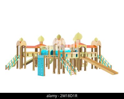 3D illustration of playground complex for children with slide on white ...