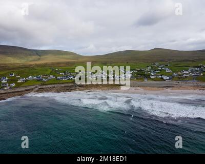 Ireland, County Mayo - 05 30 2022: Dooagh Beach from above, drone shot ...