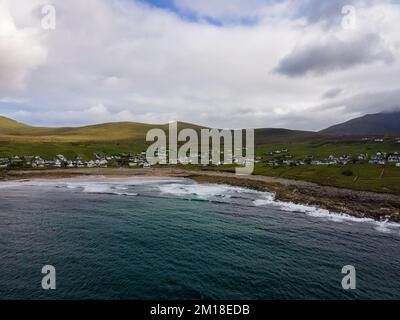 Ireland, County Mayo - 05 30 2022: Dooagh Beach from above, drone shot ...