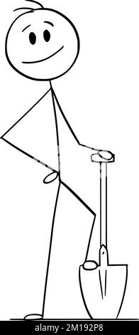 Stick figure man standing with shovel vector illustration set. Stickman ...