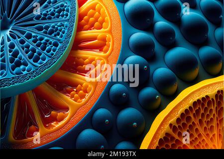 super bright still life of fantastic 3D fruits, abstract background of ...