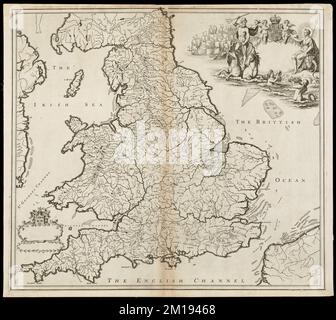 The natural shape of England with the names of rivers, seaports, sands ...