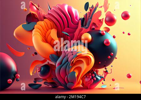 still life of fantastic 3D fruits in super vibrant colors against the ...