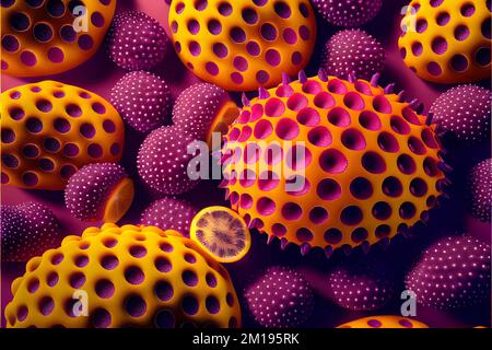 still life of fantastic 3D fruits in super vibrant colors against the ...