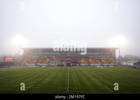 A general view the pitch in fog ahead of the Heineken Champions Cup ...
