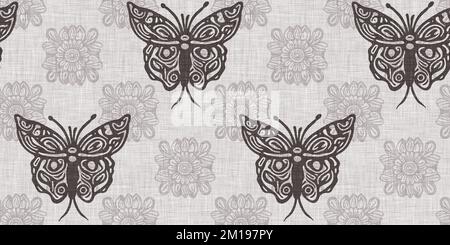 Farmhouse gray butterfly seamless border. Rustic French wildlife for ...