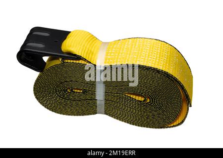 A scroll of a yellow cargo strap with stainless steel buckle for the ...