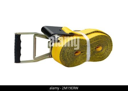 A scroll of a yellow cargo strap with stainless steel buckle for the ...