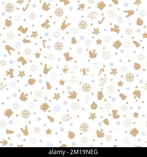 Seamless pattern with new year symbols. Gifts, fireworks, bottle and ...