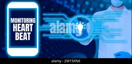 Hand writing sign Monitoring Heart Beat. Business showcase Measure or ...