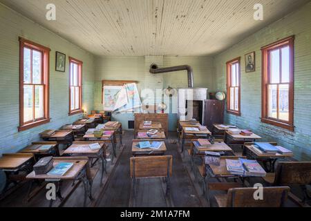 Interior of the one-room schoolhouse at the 1880 Town in Midland, South ...