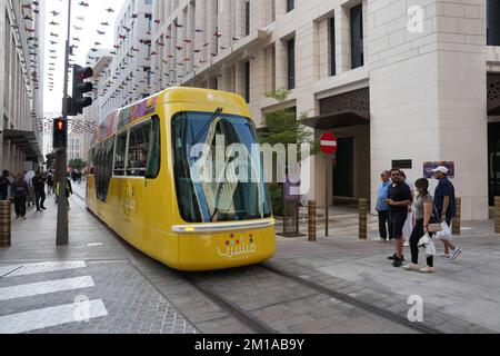 Doha -Qatar, December 14, 2022, Electric train in the center of the ...