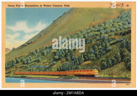 Union Pacific Streamliner in Weber Canyon, Utah , Mountains, Tichnor ...