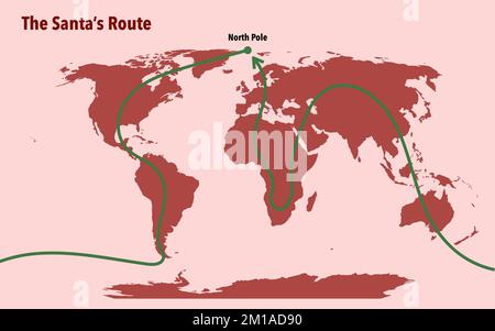 The Santa's route map to deliver presents to the children Stock Photo ...