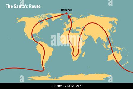 The Santa's route map to deliver presents to the children Stock Photo ...