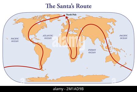 The Santa's route map to deliver presents to the children Stock Photo ...