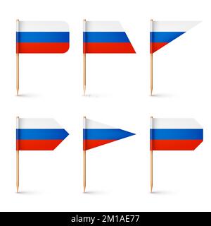 Realistic various Russian toothpick flags. Souvenir from Russia. Wooden ...