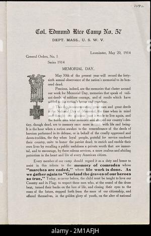 Col. Edmund Rice Camp No. 57, United Spanish War veterans , Veterans ...