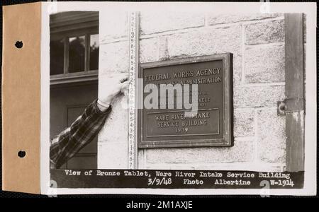 View of bronze tablet, Ware River Intake, Barre, Mass., Mar. 9, 1948 ...