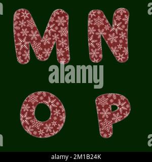 3d rendering of stitched red christmas fabric alphabet - digits 0-2 ...