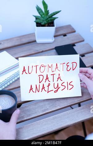 Text caption presenting Automated Data Analysis. Business showcase Artificial intelligence and ...