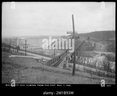 Wachusett Dam, lower end of waste channel, looking towards highway ...