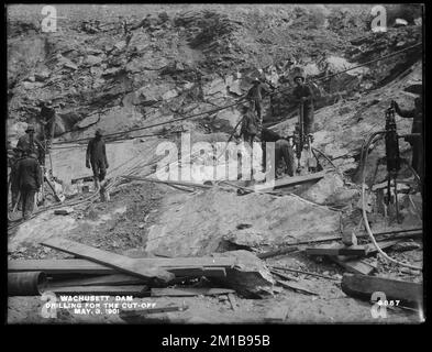 Wachusett Dam, drilling for the cut-off, Clinton, Mass., May 3, 1901 ...