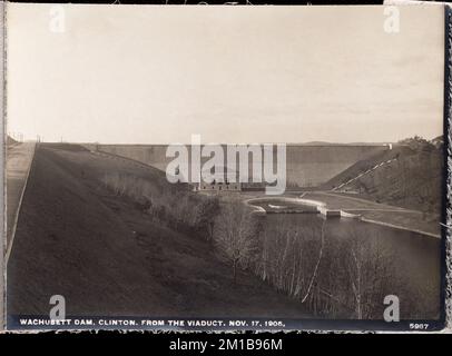 Wachusett Dam, downstream face of dam, from the viaduct, construction ...