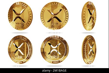 Ripple XRP cryptocurrency isolated gold coin on green screen background ...