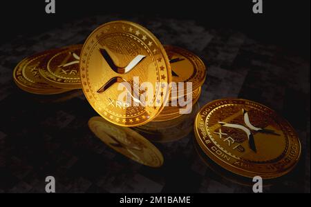 Ripple XRP cryptocurrency gold coin on green screen background ...