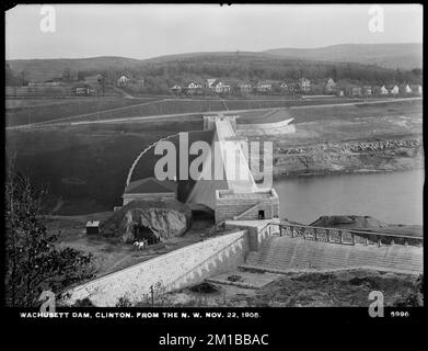 Wachusett Dam, dam and waste weir, from the west, Clinton, Mass., Sep ...