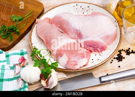 Delicacy raw pork secreto fillet (Secreto de cerdo), special butcher ...
