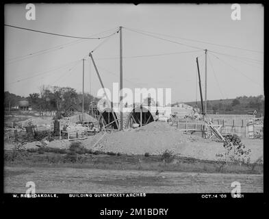 Wachusett Reservoir, building Quinapoxet River Bridge, arches, Oakdale ...