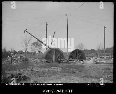 Wachusett Reservoir, building Quinapoxet River Bridge, arches, Oakdale ...