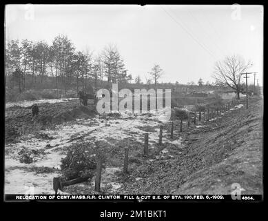 Wachusett Reservoir, relocation Central Massachusetts Railroad, laying ...