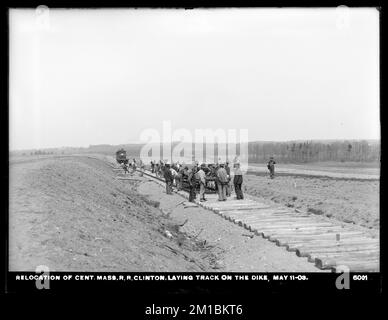 Wachusett Reservoir, relocation Central Massachusetts Railroad, laying ...