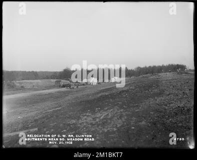 Wachusett Reservoir, relocation Central Massachusetts Railroad, laying ...
