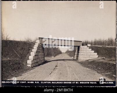 Wachusett Reservoir, relocation Central Massachusetts Railroad, laying ...